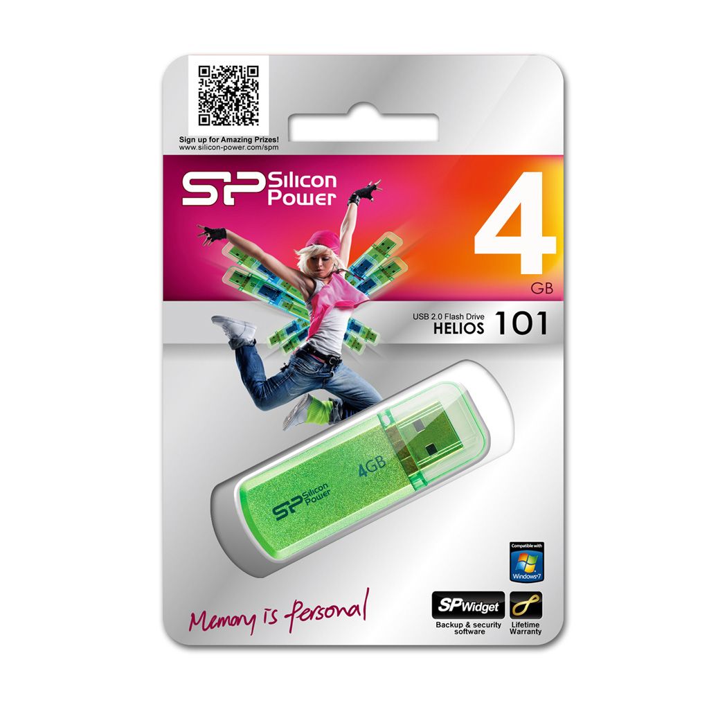 Флешка USB SILICON POWER 4Gb Helios 101 SP004GBUF2101V1N USB2.0 зеленый: цена, описание, отзывы
