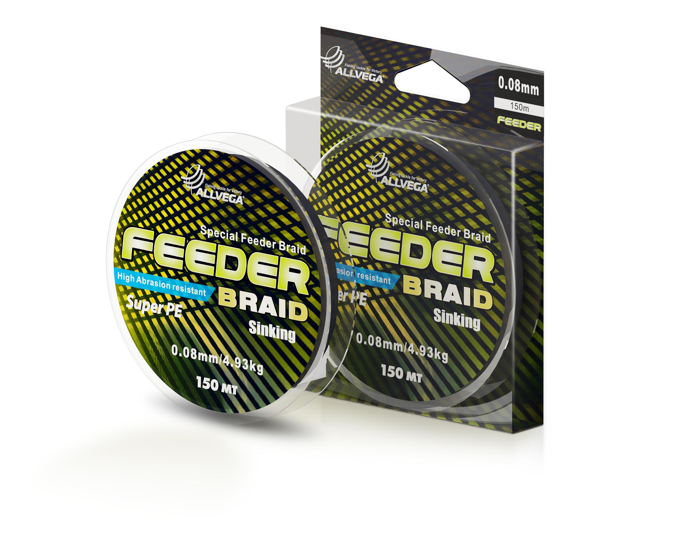 Леска плетеная Allvega "Feeder Braid" 150м 0,08мм (4,93кг) (тёмно-серая ...